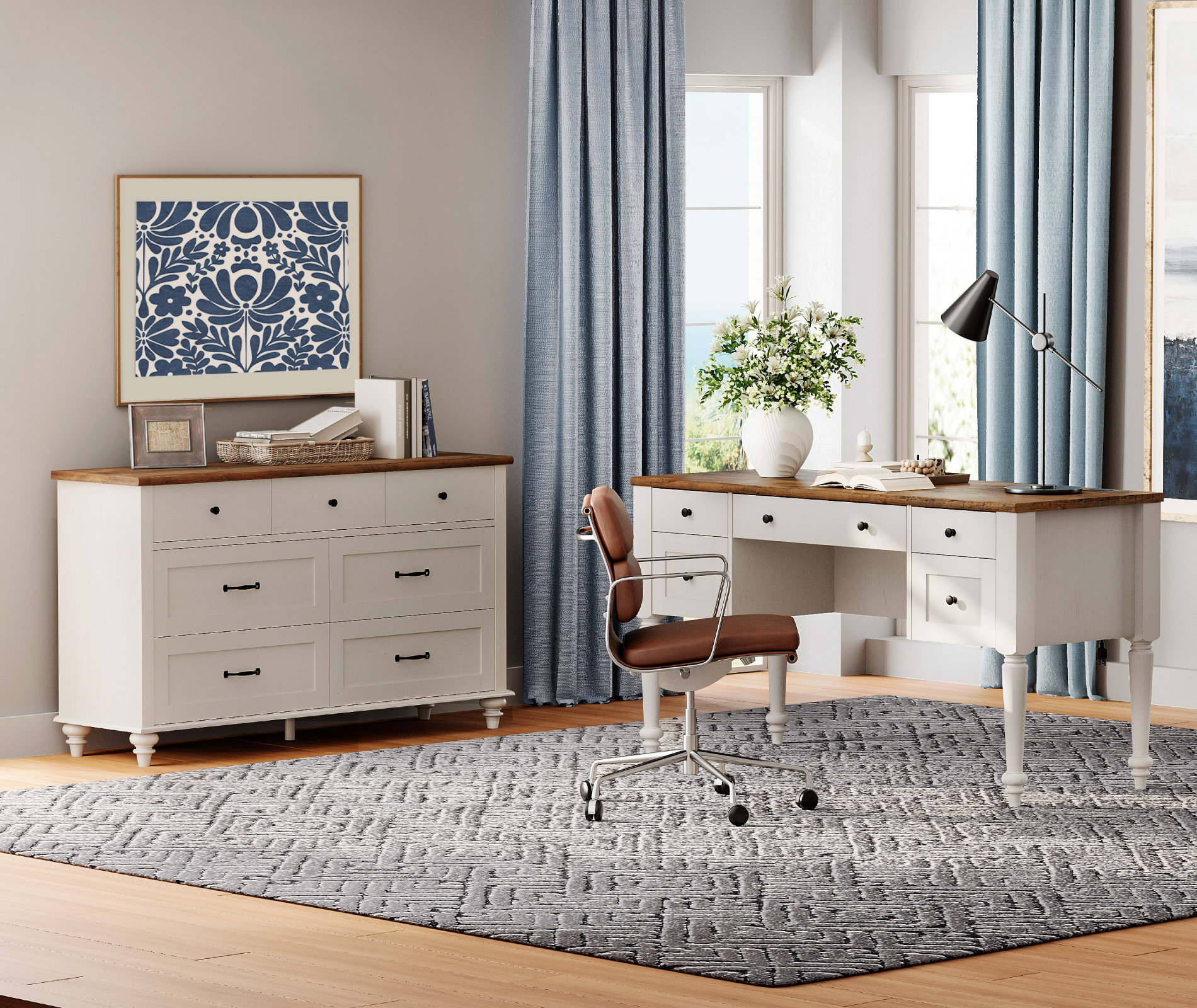 Red Barrel Studio® 2 Piece Office Set, 56" Executive Computer Desk & 7 Drawer Dresser | Wayfair